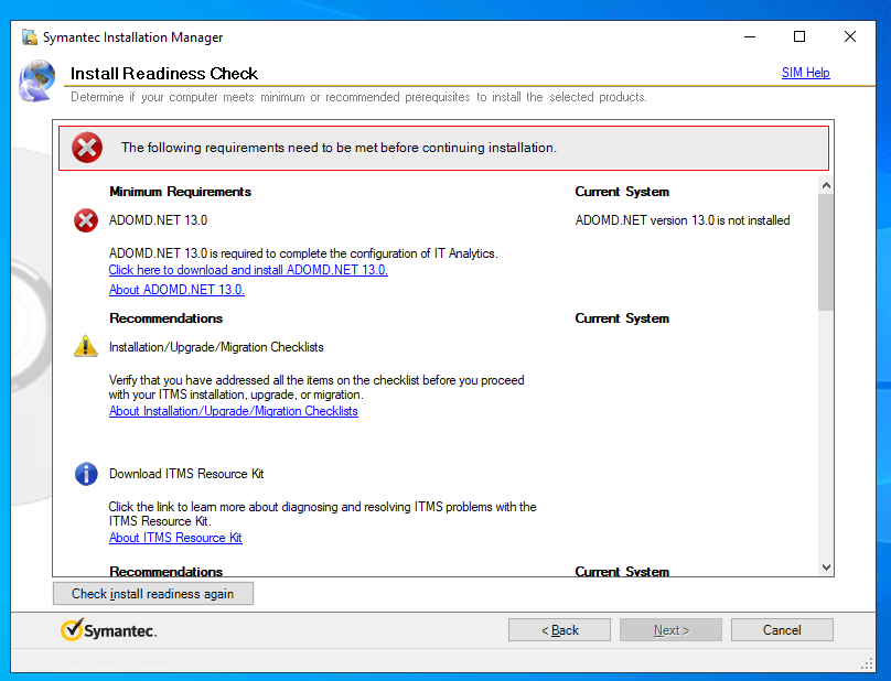 when you click on click here to download and install adomd net 13 . 0