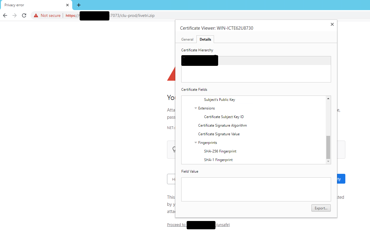 as not trusted in browser and add it as a trusted on the sepm server system in windows ...